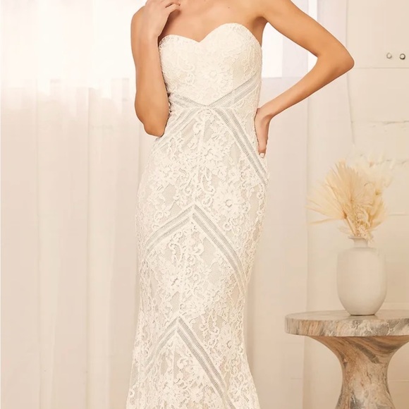 Lulus | Dresses | Lulus White Lace Strapless Mermaid Maxi Dress | Poshmark